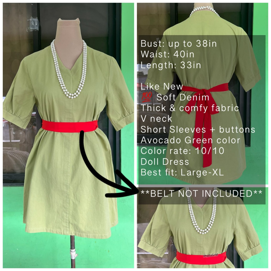 V NECK AVOCADO DOLL DRESS ABOVE THE KNEE DRESS LARGE-XL, Women's ...