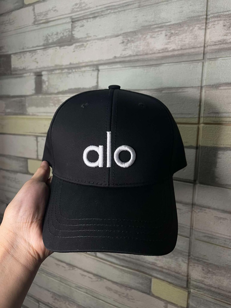 Alo Yoga Black Baseball Cap White Script Logo, Men's Fashion, Watches ...