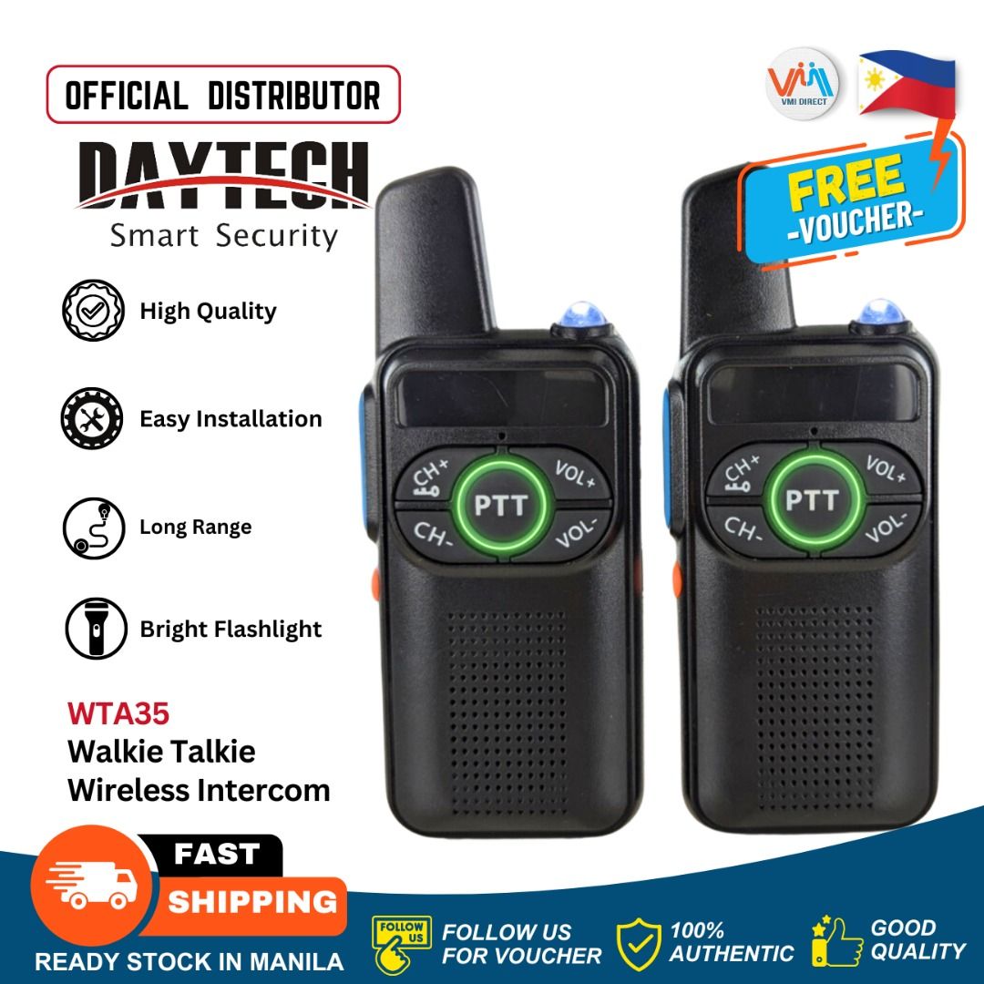 Daytech WTA35 Walkie Talkie Wireless Intercom System with Flashlight Dual PTT Key for Security ...