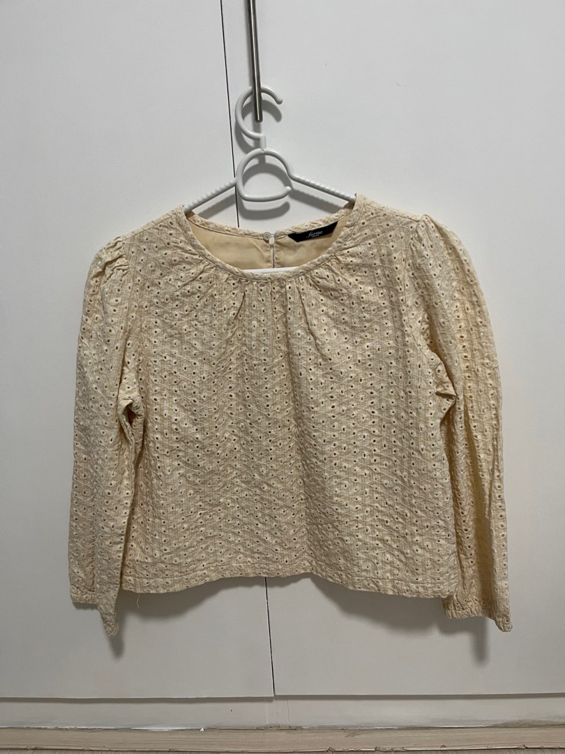 Forme Cream Eyelet Top, Women's Fashion, Tops, Blouses on Carousell
