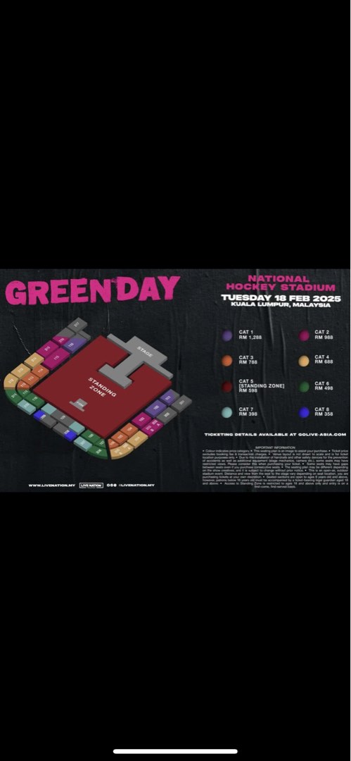 Green Day concert ticket, Tickets & Vouchers, Event Tickets on Carousell