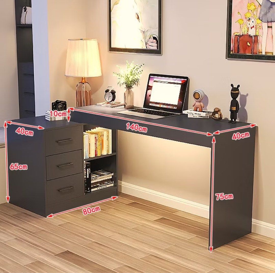 Grey Corner Table Solid Wood Study Desk Bedroom Computer Table With ...