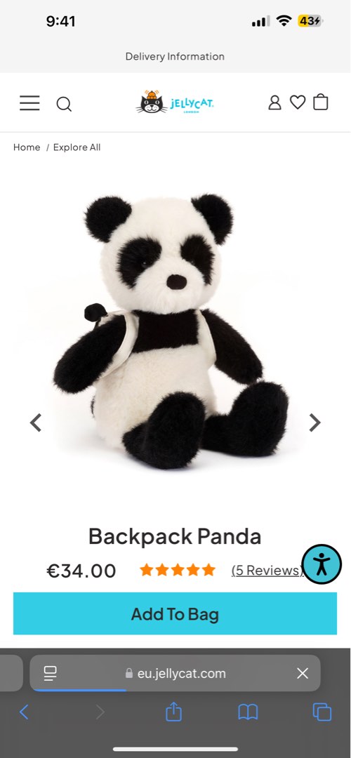 Jellycat Backpack panda, Hobbies & Toys, Toys & Games on Carousell