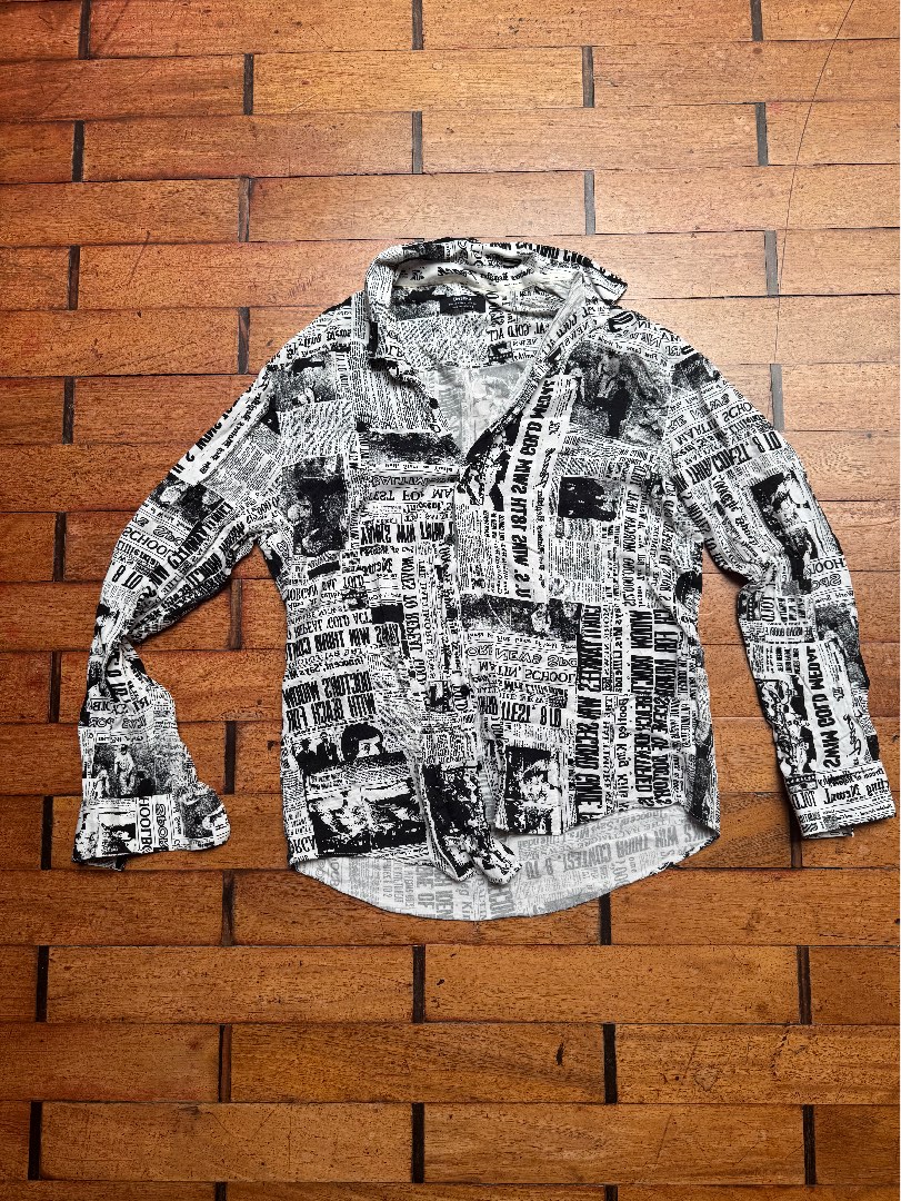 Newspaper Print Button up shirt, Women's Fashion, Tops, Shirts on Carousell