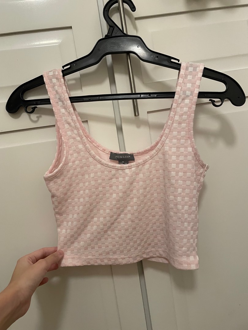 Primark Pink White Crop top Y2K aesthetic, Women's Fashion, Tops ...