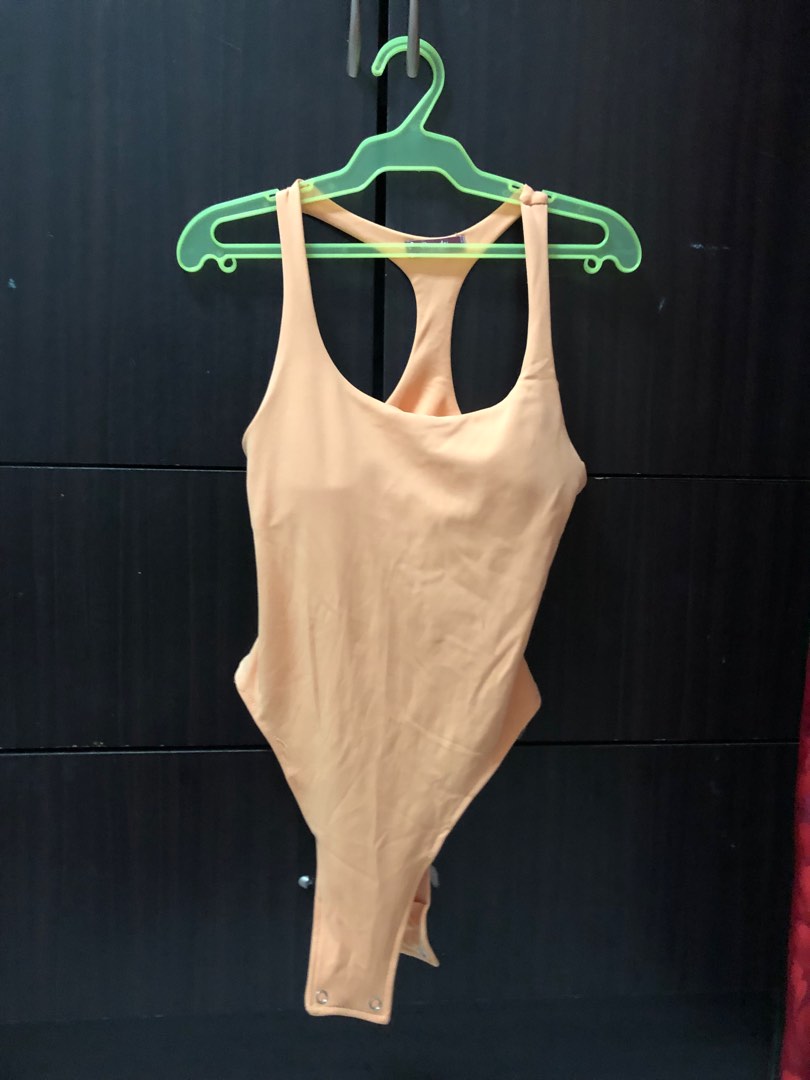 Candy One Piece Pastel Orange Padded Racer Back Bodysuit, Women's ...