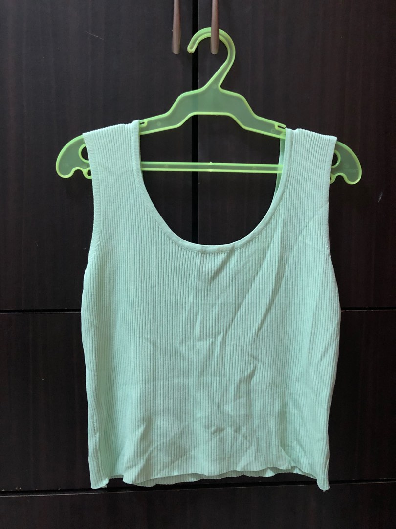 GTW SM Dep - Mint Green Ribbed Tank Top, Women's Fashion, Tops, Sleeveless on Carousell