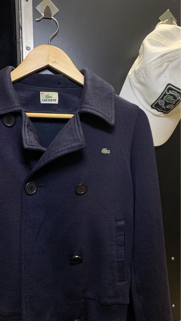 Lacoste Double-Breasted Pea Coat Dark Blue - Black, Women's Fashion ...