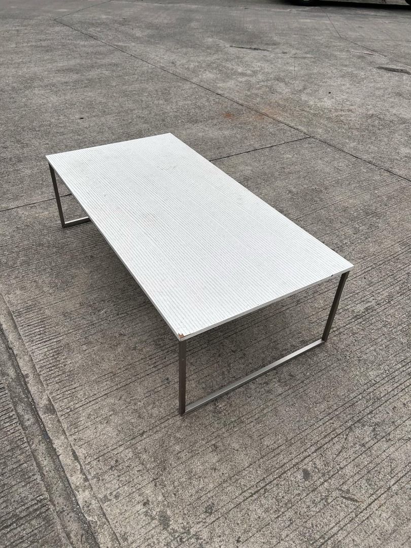 Nitori Modern White Rectangular Coffee Table with Stainless Steel Legs ...