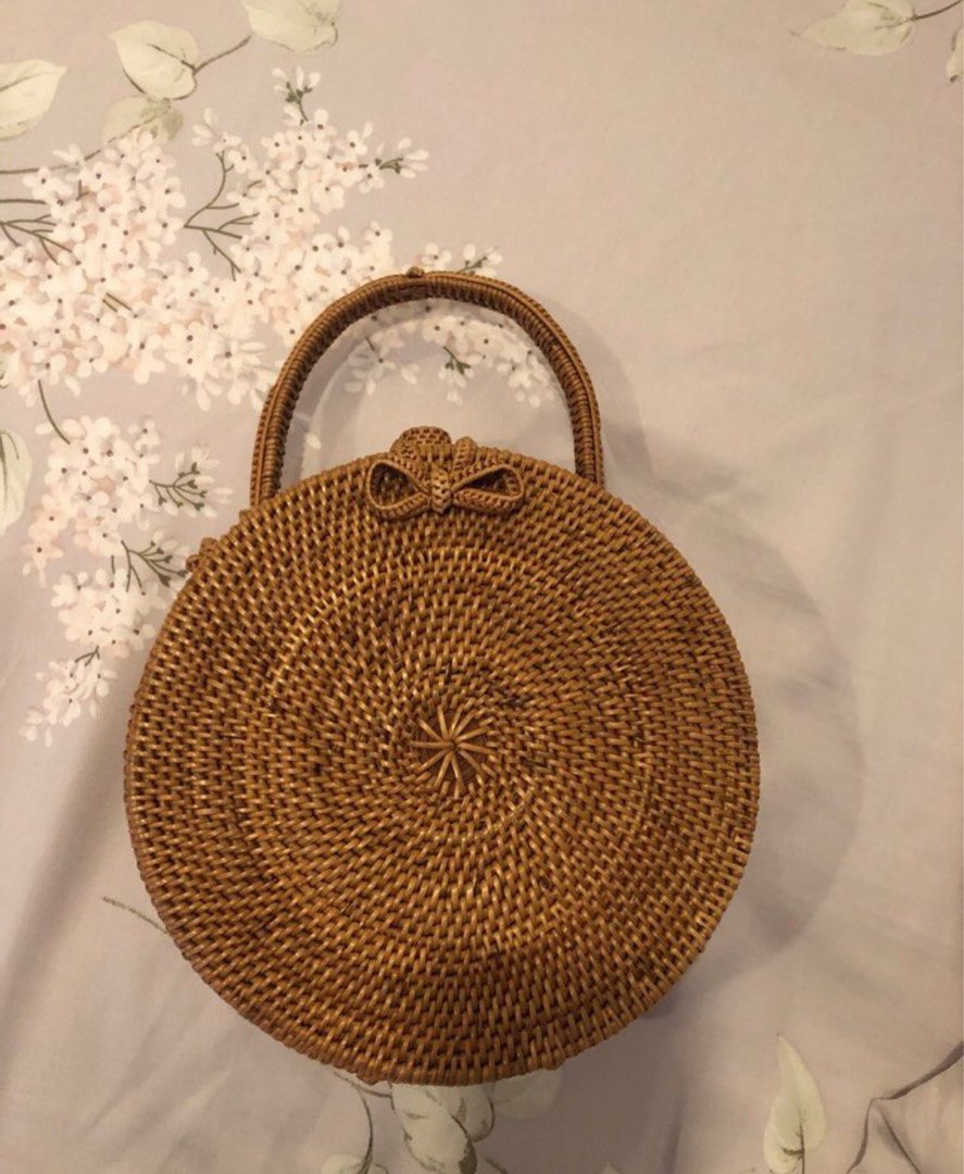 Rattan bag tas rotan bali kayu ribbon beach bag unik not zara hnm ...