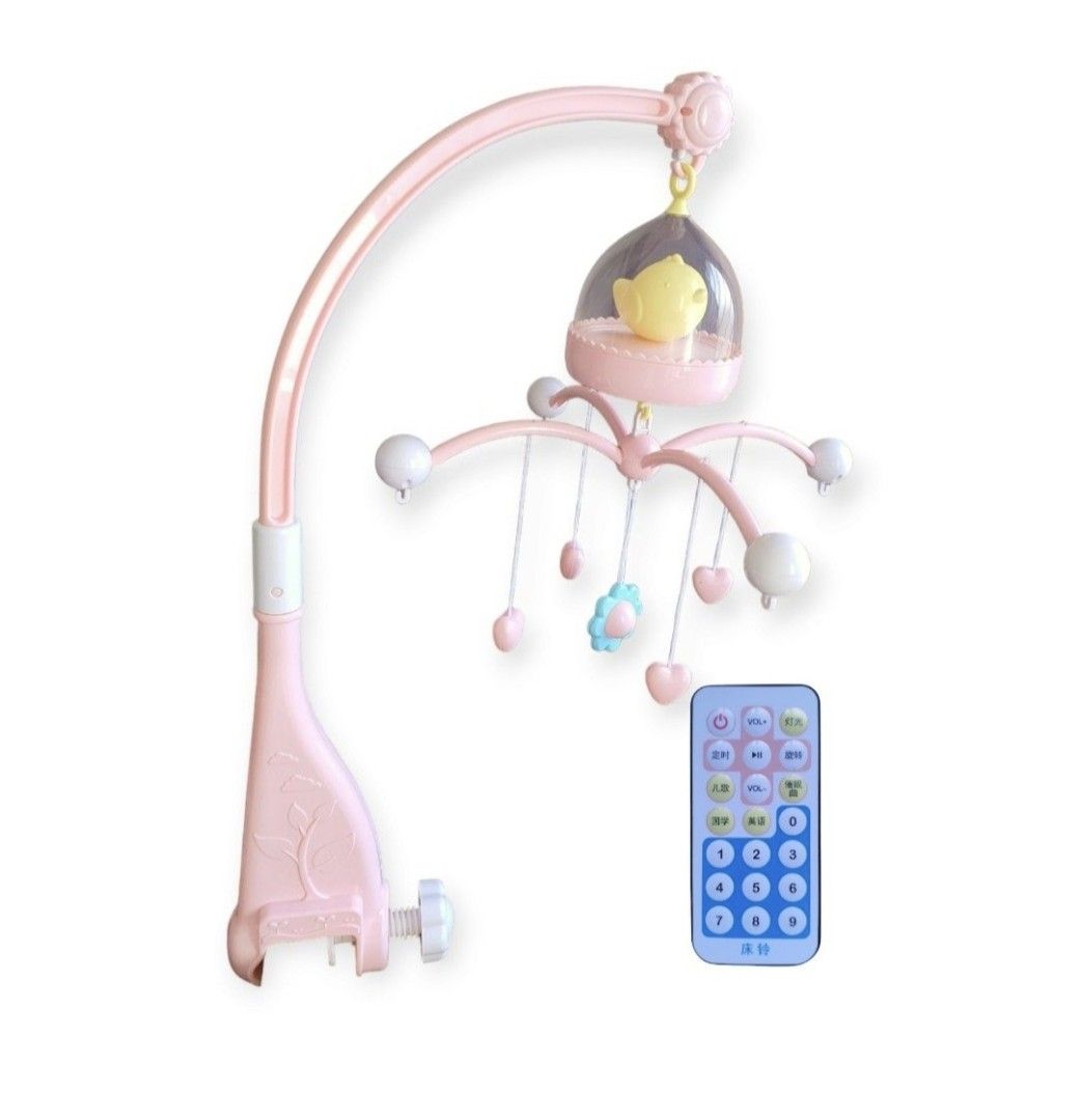 Rotating Baby Bed Bell Cot Mobile Baby Cot Infant Toy with Night Light ...