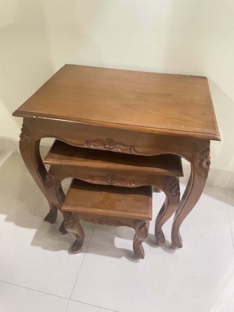 Set Meja Side Table 3in1 Kayu Jati, Furniture & Home Living, Furniture ...