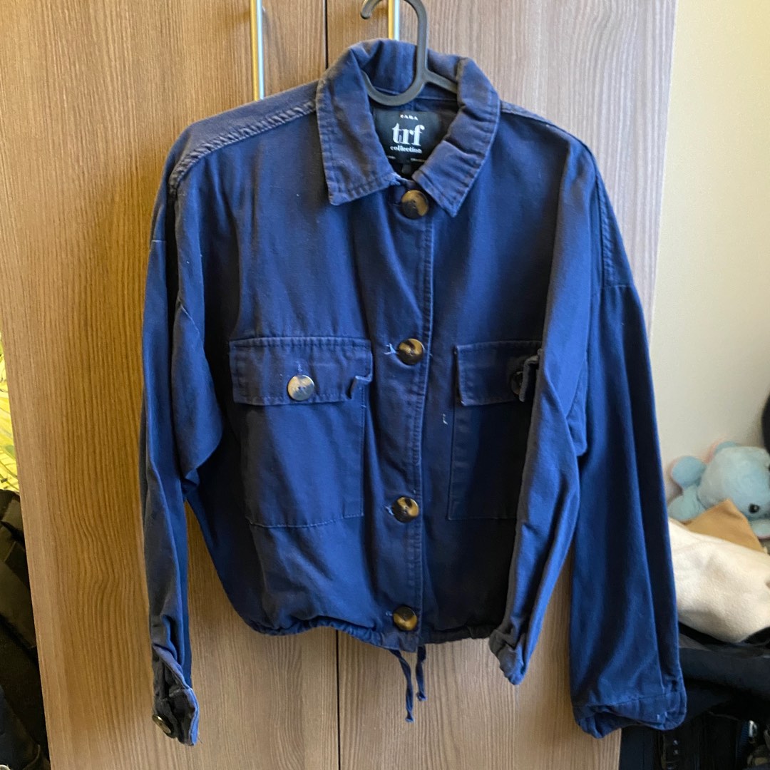 Zara TRF Collection Crop Navy Blue Workwear Jacket, Women's Fashion ...