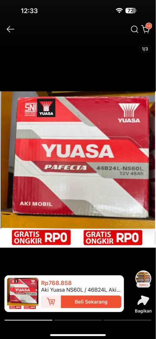 Aki Mobil Yuasa NS60L / 46B24L Aki Mobil Original Asli 100% Kondisi ...