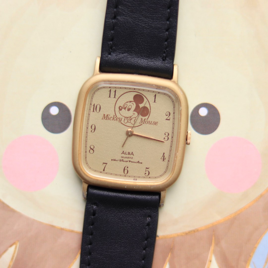Alba Tank Square Mickey Mouse, Fesyen Wanita, Jam Tangan di Carousell