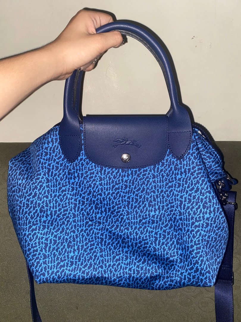 Authentic Longchamp Le Pliage Animal Print Blue Satchel Cross Body Tote ...