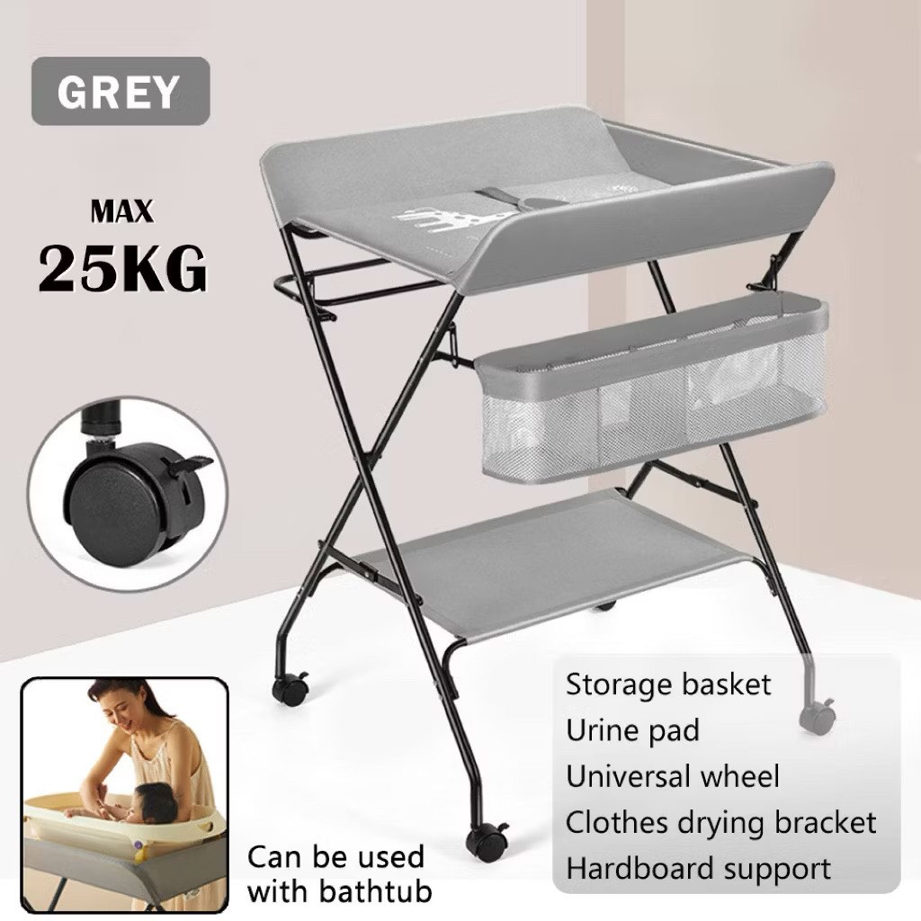 Grey Foldable Baby Diapers Changing Table, Babies & Kids, Baby Nursery ...