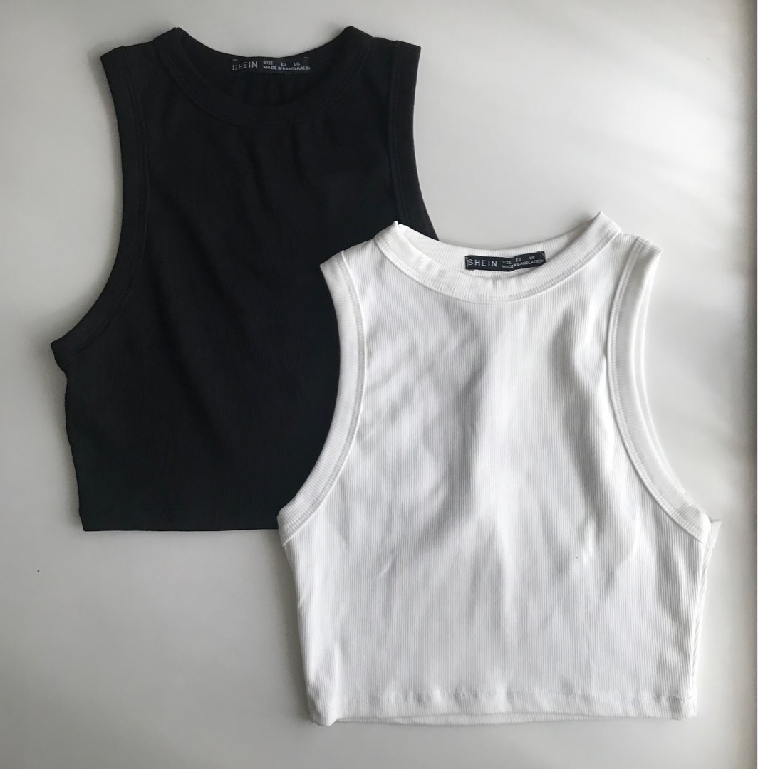 black and white basic ribbed tank top, Women's Fashion, Tops, Sleeveless on Carousell