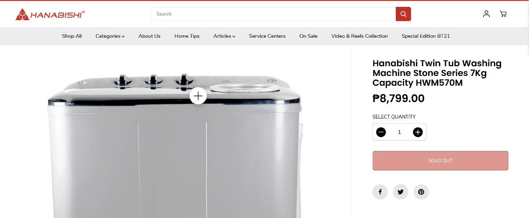 Hanabishi Twin Tub Washing Machine Stone Series 7Kg Capacity HWM570M ...