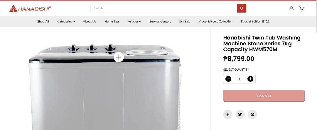 Hanabishi Twin Tub Washing Machine Stone Series 7Kg Capacity HWM570M ...