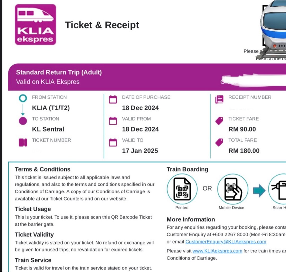KLIA Express e-ticket (KLIA-KL Sentral) 2pax, Tickets & Vouchers, Local ...