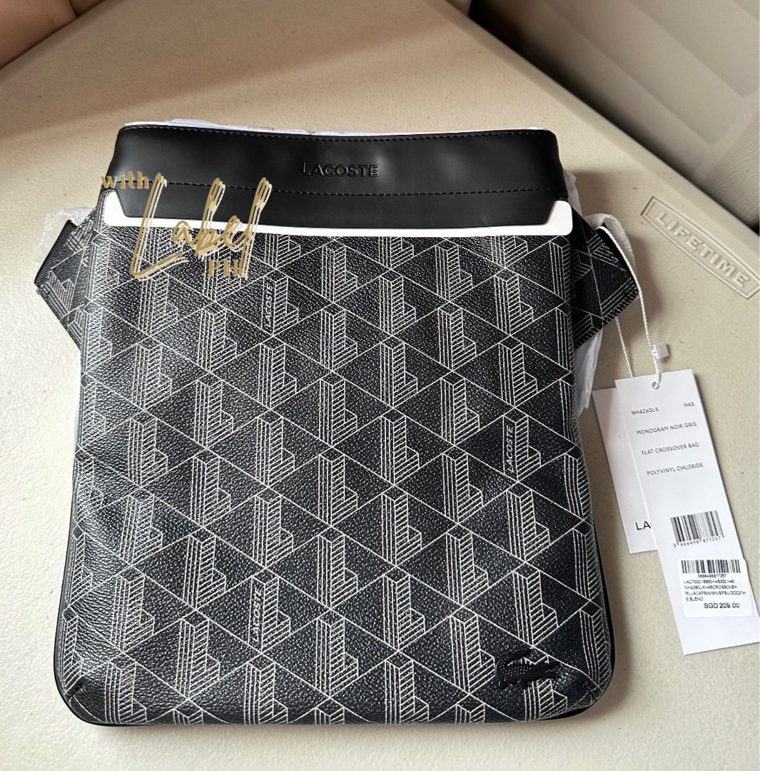 Lacoste Men's Monogram Flat Sling Leather Bag, Men's Fashion, Bags ...