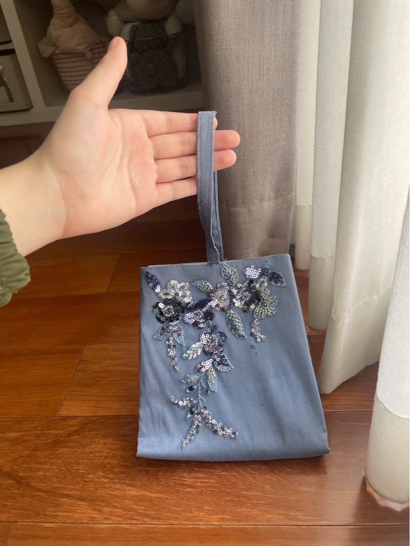 Light Blue Fabric Embellished Clutch for parties, Women's Fashion, Bags ...