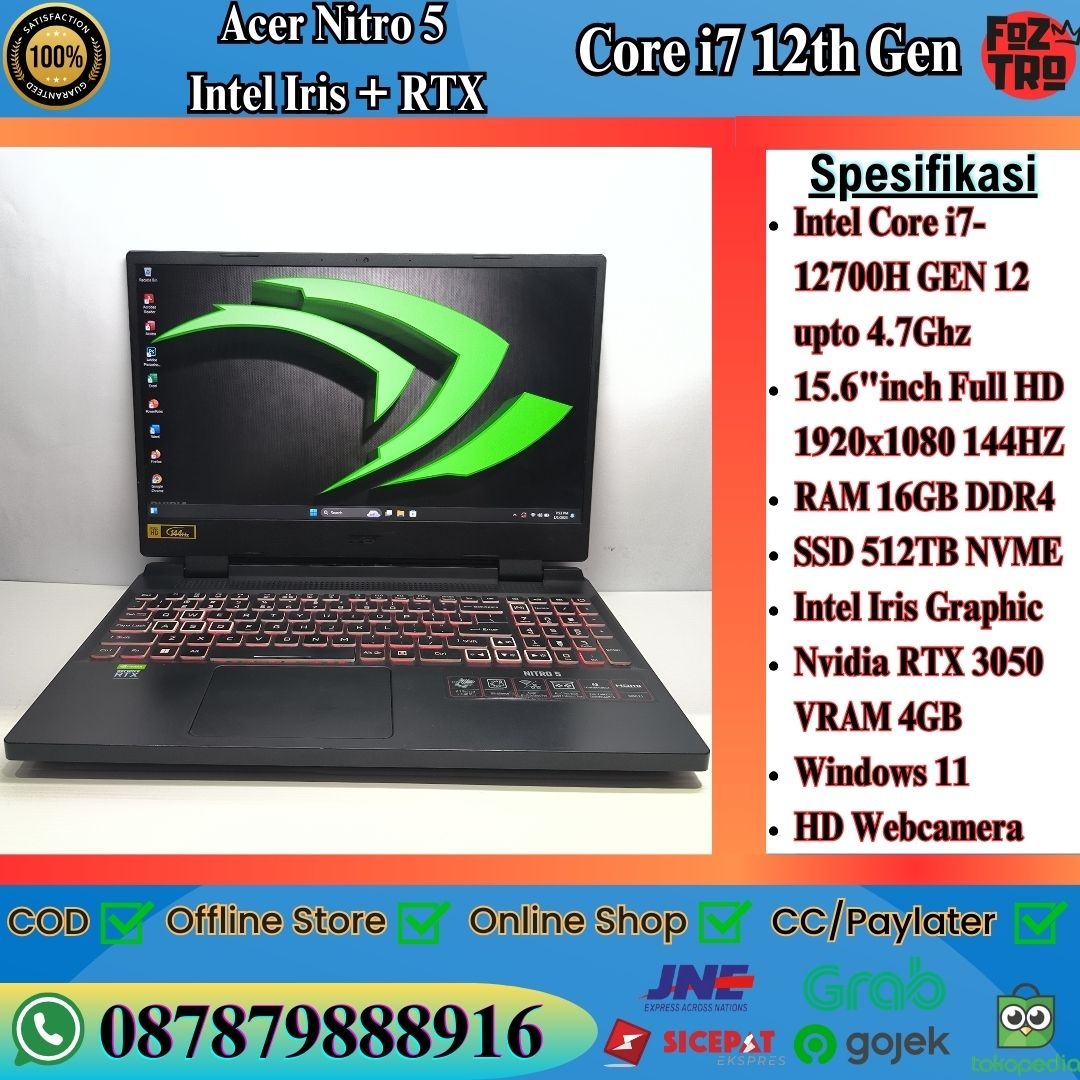 NVIDIA RTX! Laptop Gaming Acer Predator Nitro 5 AN515 Core i7 GEN12 ...