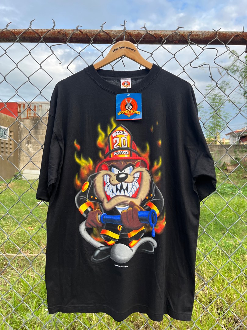 Vintage Tazmanian Devil Firefighter Dated 1999, Men's Fashion, Tops ...