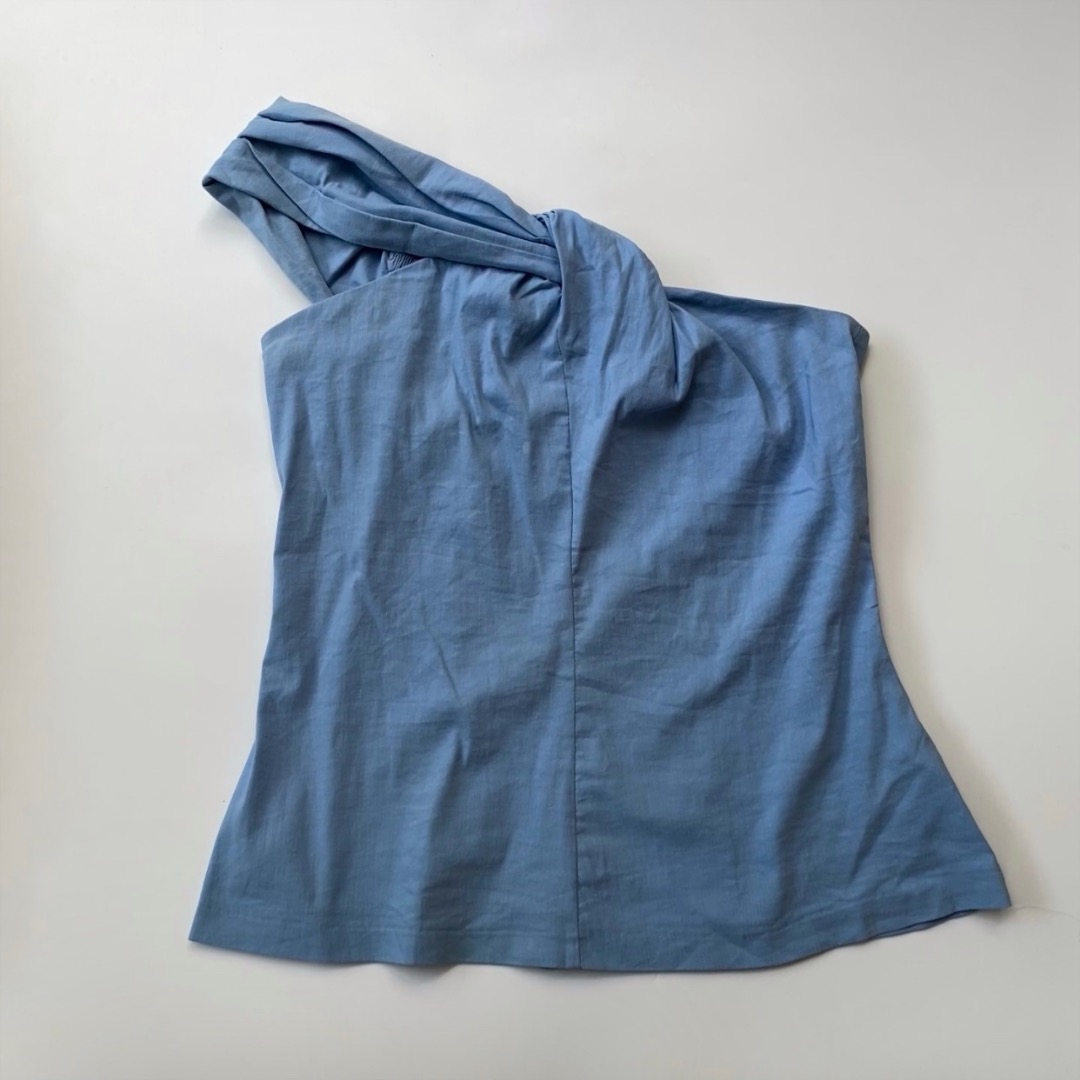 Zara Pastel Blue Asymmetric Top with Knot, Women's Fashion, Tops ...
