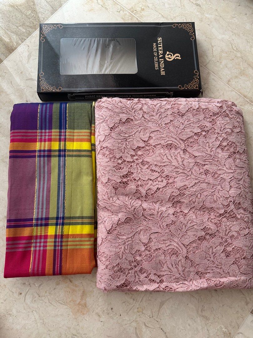 1 Set kain kebaya brokat Bindu samtani dengan sarung bugis pink, Fesyen ...