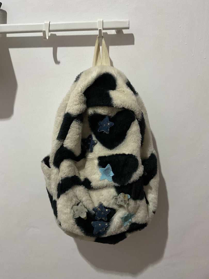( BACA DESKRIPSI ) backpack bagpack cow pattern hitam putih black and ...