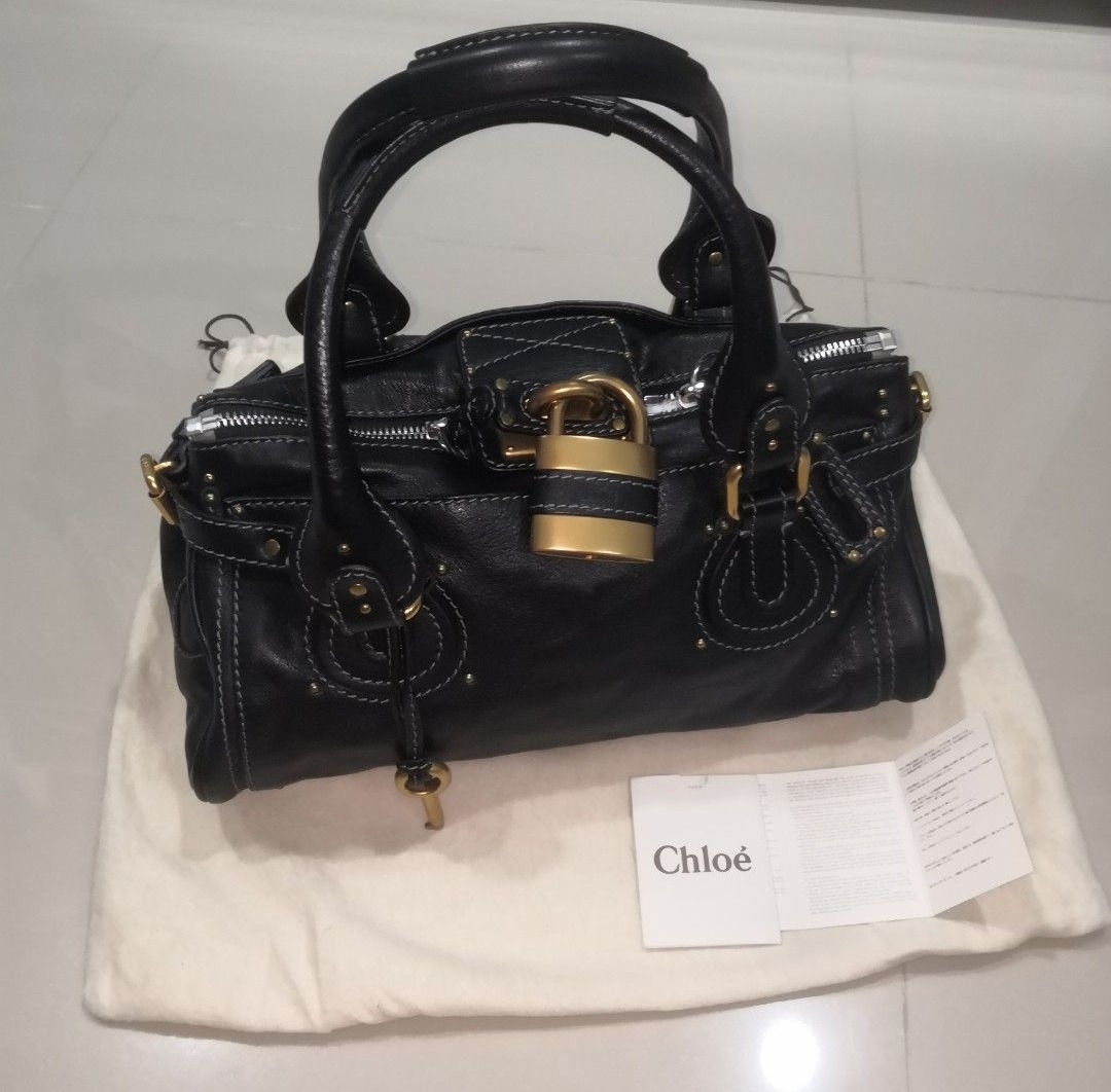 Lock Key Bag Chloe Paddington Black Leather, Women's Fashion, Bags ...