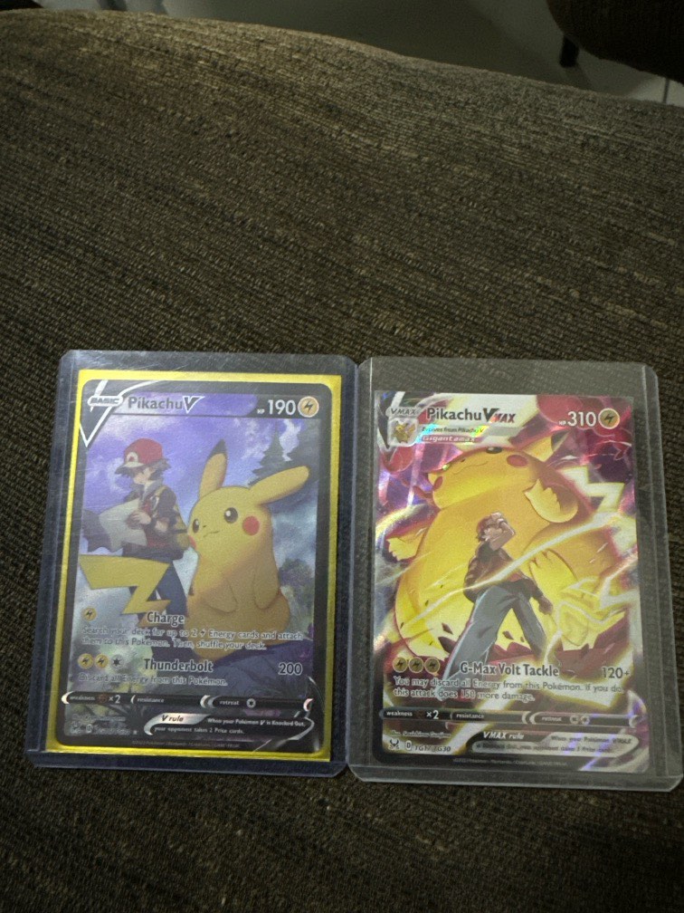 Pikachu vmax & pikachu v, Hobbies & Toys, Toys & Games on Carousell