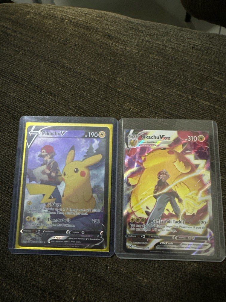 Pikachu vmax & pikachu v, Hobbies & Toys, Toys & Games on Carousell