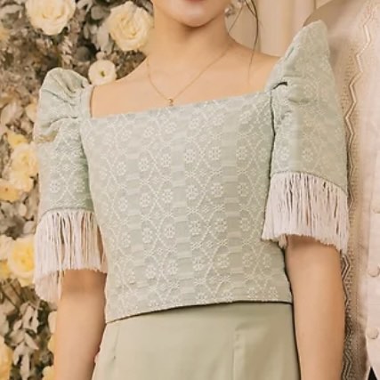 Sage Green Filipiniana Top, Women's Fashion, Tops, Others Tops on Carousell