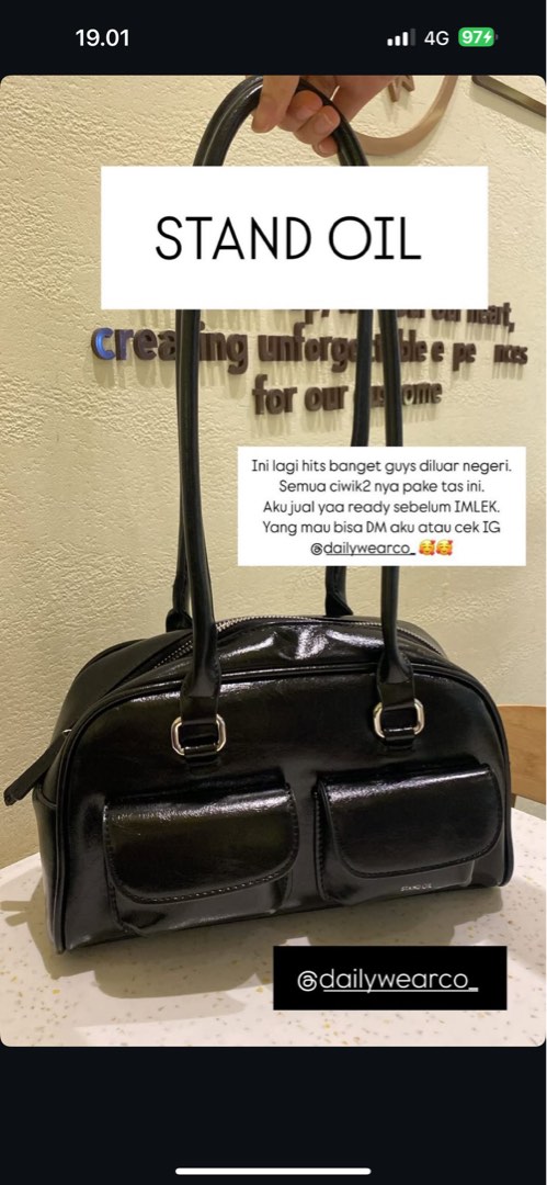 Stand oil bag, Fesyen Wanita, Tas & Dompet di Carousell