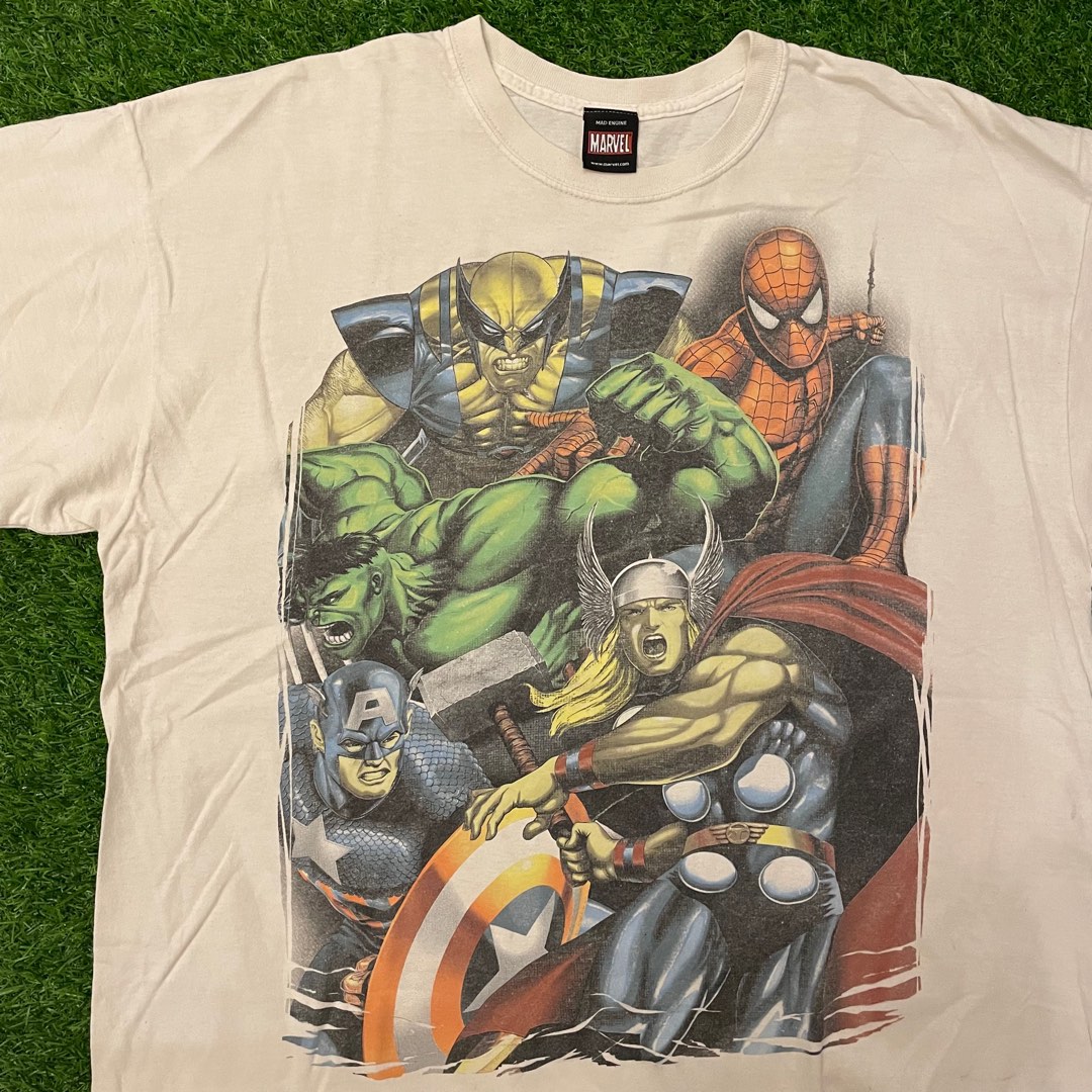 Vintage Marvel Mad Engine Heroes Mega Print Shirt, Men's Fashion, Tops ...