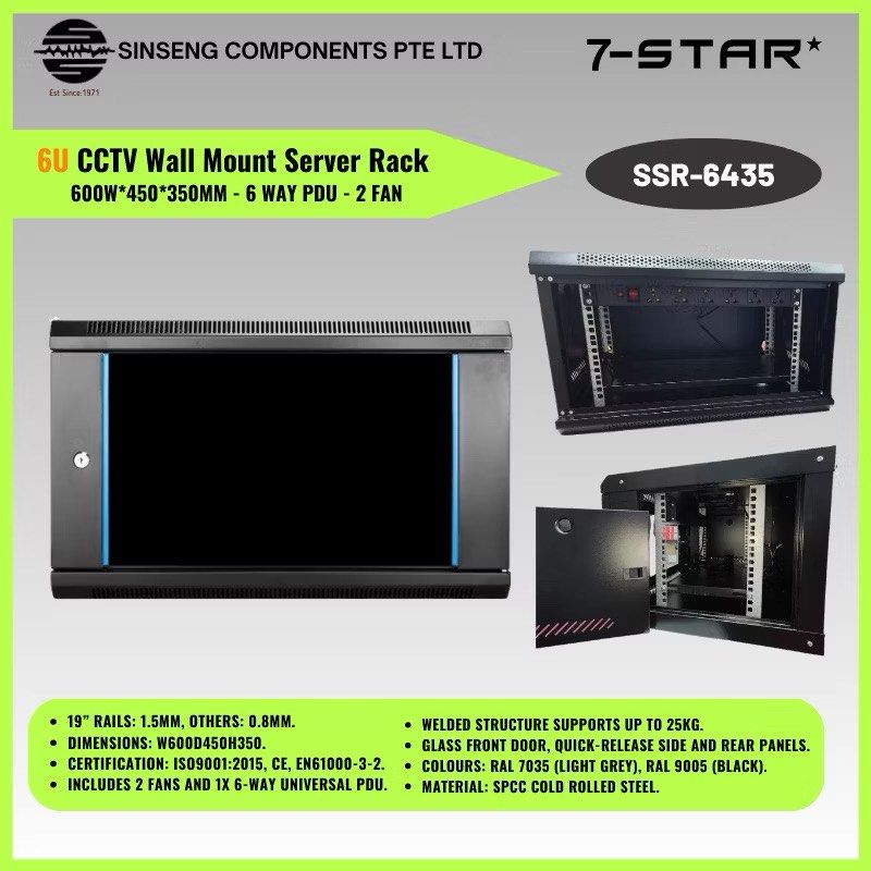 7-STAR* 6U Wall Mount Server Rack Cabinet for CCTV IP Camera | Storage ...