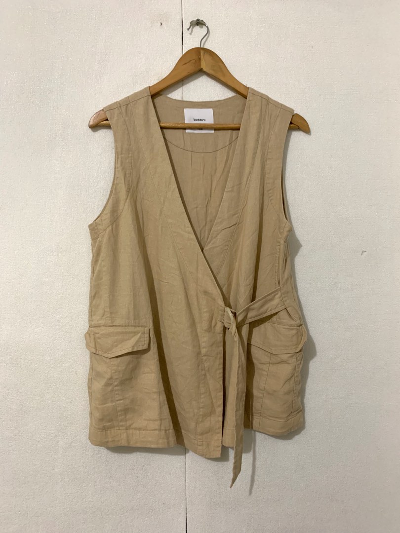 Bossini women beige linen blend vest, Women's Fashion, Tops, Others ...