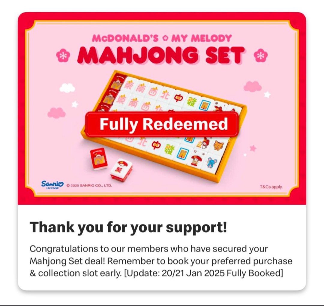 BRAND NEW MCD X MY MELODY CNY MAHJONG SET 2025, Hobbies & Toys, Toys ...
