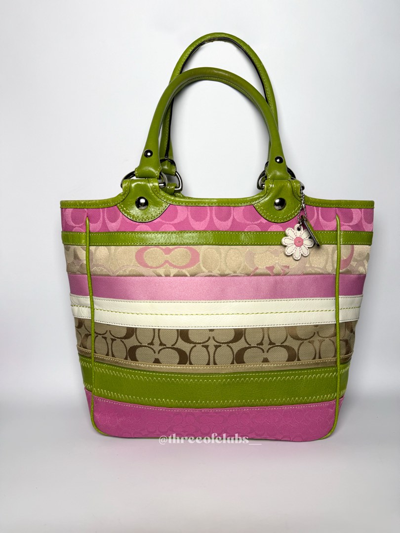 Coach Spring Patchwork in Light Green and Pink Tote Shoulder Bag ...