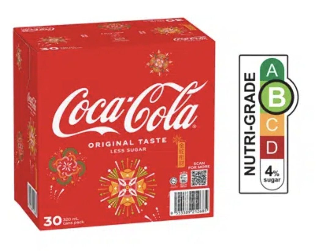 Coke Coca Cola Original Taste - Less Sugar Box of 30 Cans 320ml, Food ...