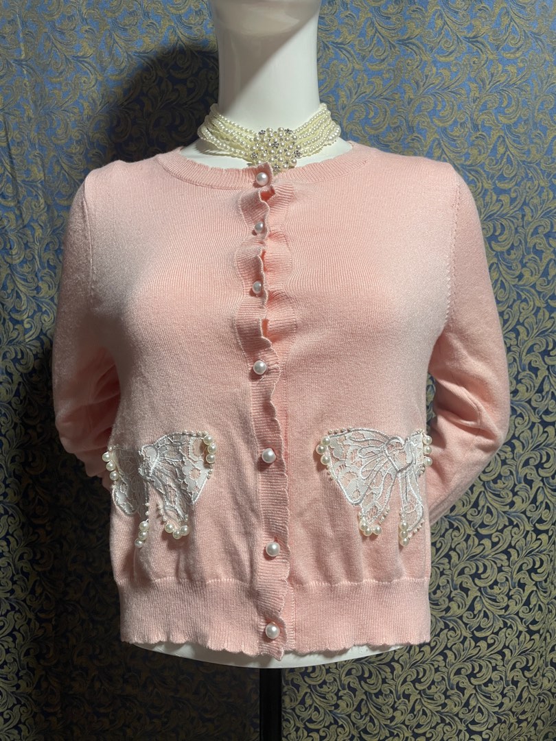 Coquette Pink knitted cardigan, Women's Fashion, Coats, Jackets and ...
