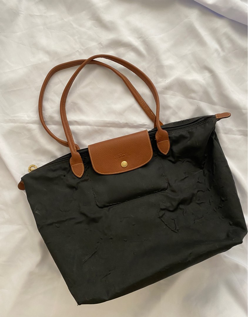 (FREE SF) LONGCHAMP le pliage long handle black in large, Luxury, Bags ...