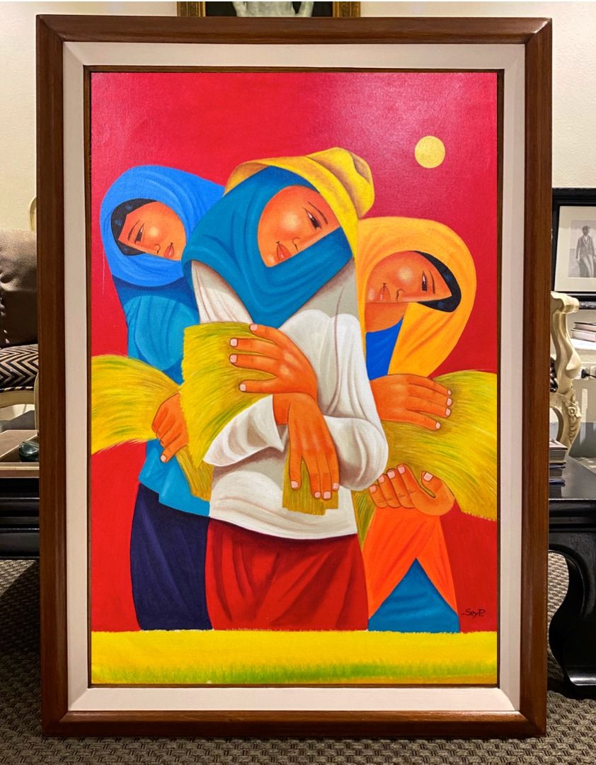 LUCKY PALAY FARMER HARVEST 40x29 inches OIL ON CANVAS Painting with ...