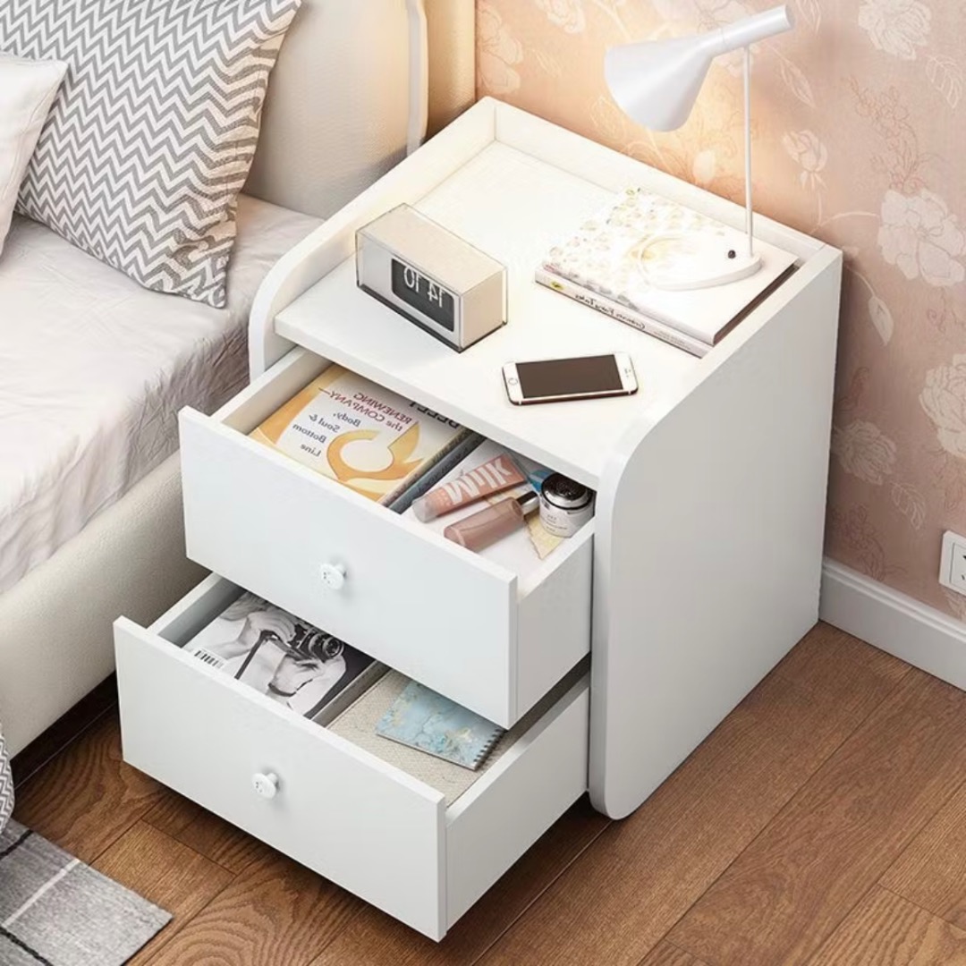 Minimalistic White Bedside Drawer | Bedroom Side Cabinet With Double ...
