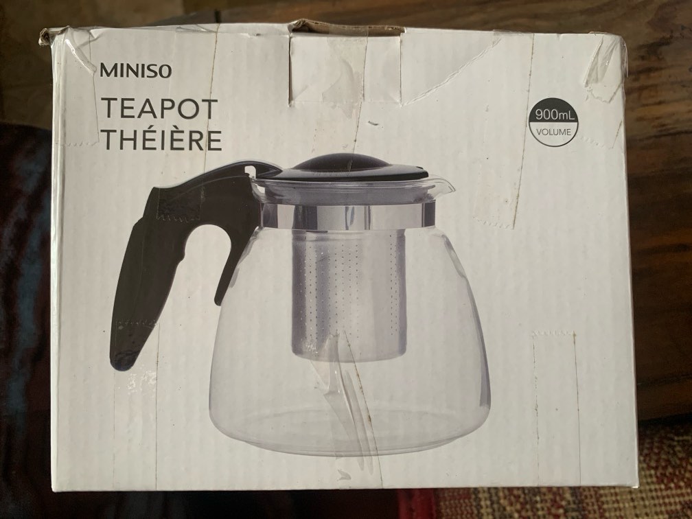 MINISO Teapot Kaca / Tempat Seduh Teh (kapasitas 900ml), Kitchen ...