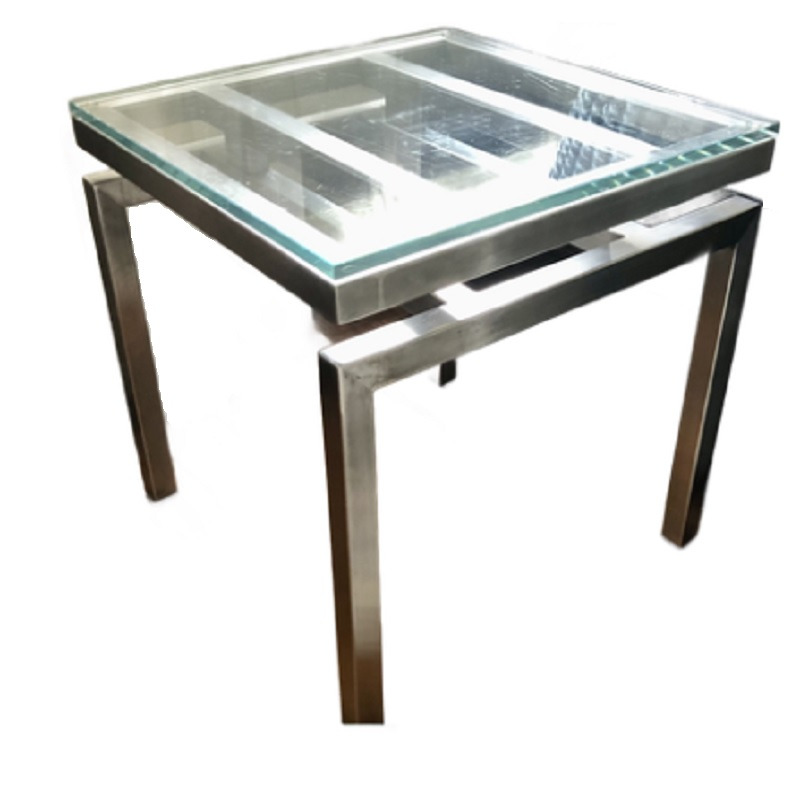 Modernist Cube Floating Glass Top Stainless Steel Side Table, Home ...