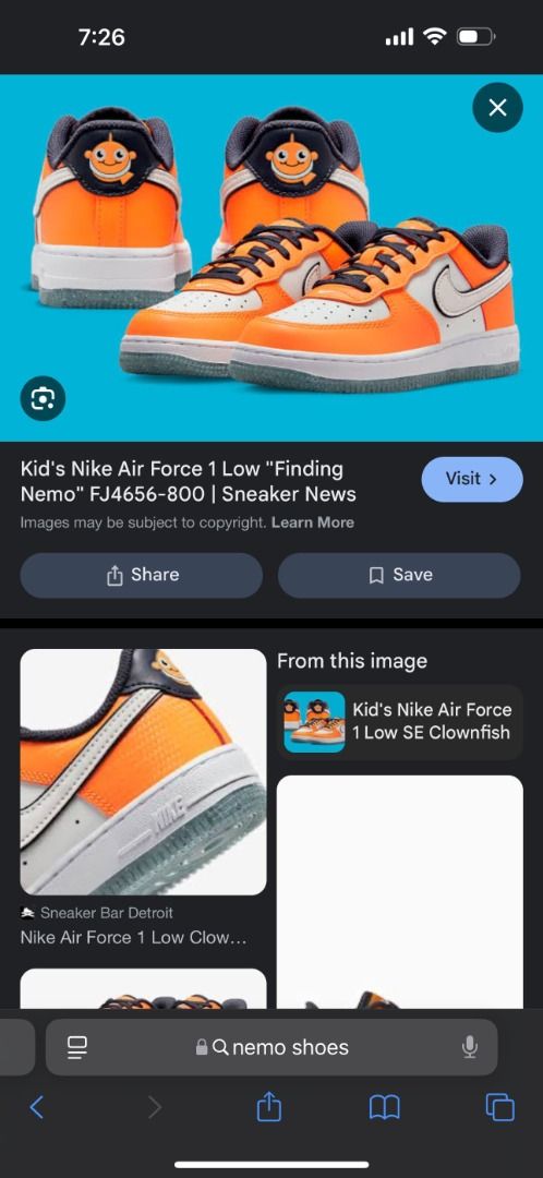 Nike Air Force 1 Low Finding Nemo for Kids, Men's Fashion, Footwear ...